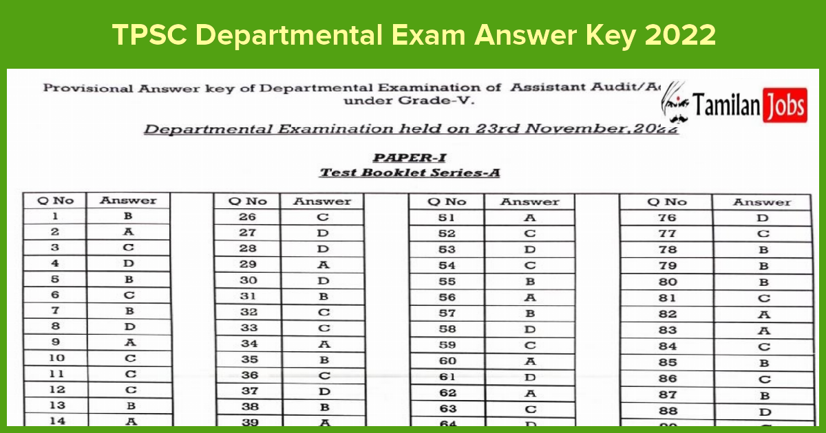TPSC Departmental Exam Answer Key 2022 PDF Out, Download Now TPSC Departmental Exam Answer Key 2022 PDF Out, Download Now