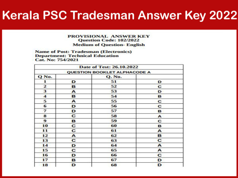 Kerala PSC Tradesman Answer Key 2022 PDF Released Download @keralapsc ... Kerala PSC Tradesman Answer Key 2022 PDF Released Download @keralapsc ...